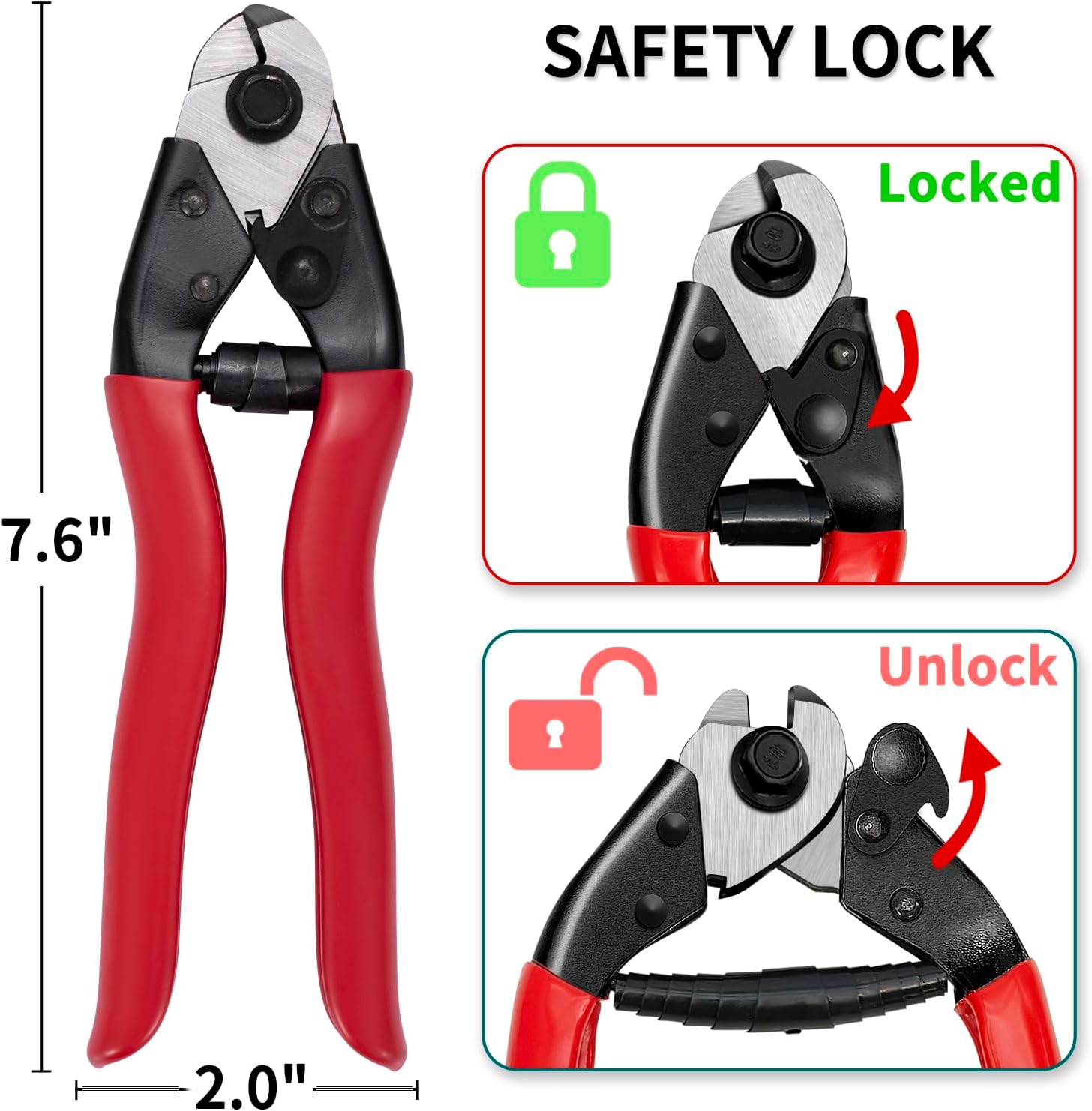 QIHE-7.6" Steel Wire Cutter, Cut All Wires Up to 5/32", Wire Rope ...
