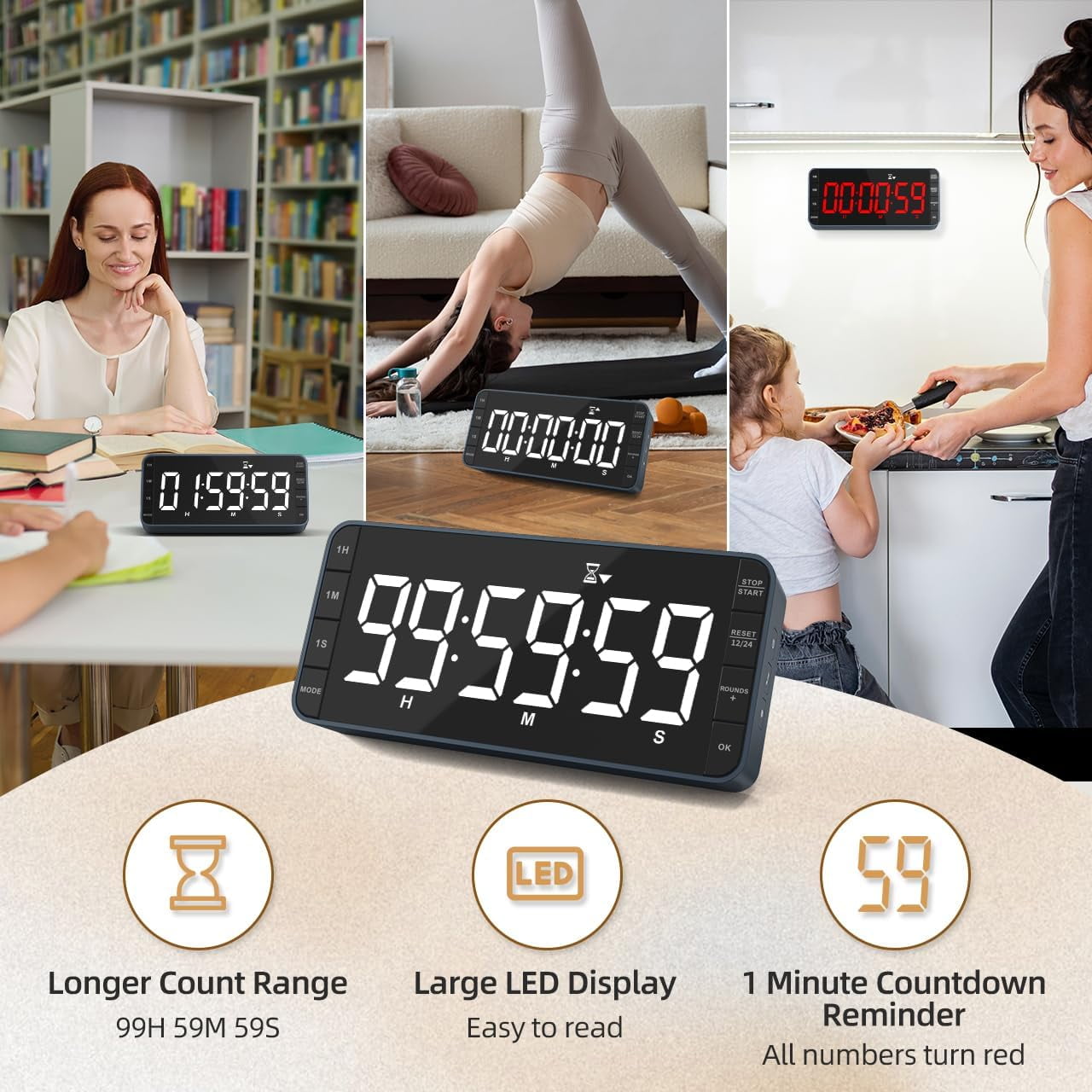 QIHE-7.8'' Extra Large LED Kitchen Timer: 99H Countdown Countup with 3 ...