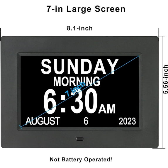 QIHE-7 Inch Digital Day of The Week Clock Extra Large Non-Abbreviated ...