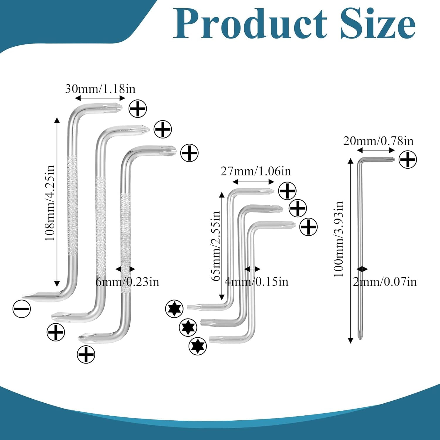 QIHE-7 Pcs Right Angle Screwdriver Offset Screwdrivers Set Stainless ...