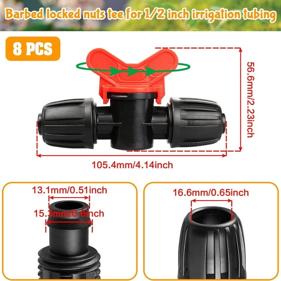 QIHE-8 Pack Drip Irrigation Valve for 1/2 Inch Drip Tubing (1/2" ID x 0 ...