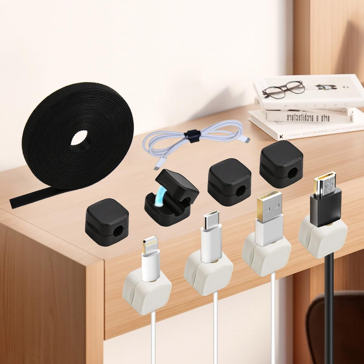 QIHE-8 Pack Magnetic Cable Clips Cord Holder With Free 0.39*196 Inch ...