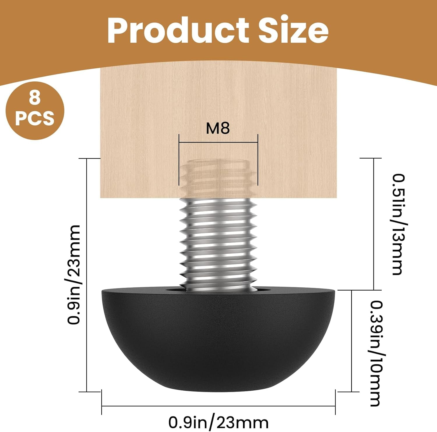 QIHE-8 Pcs M8 Adjustable Furniture Leveling Feet, 8mm x 1.25 Stainless ...