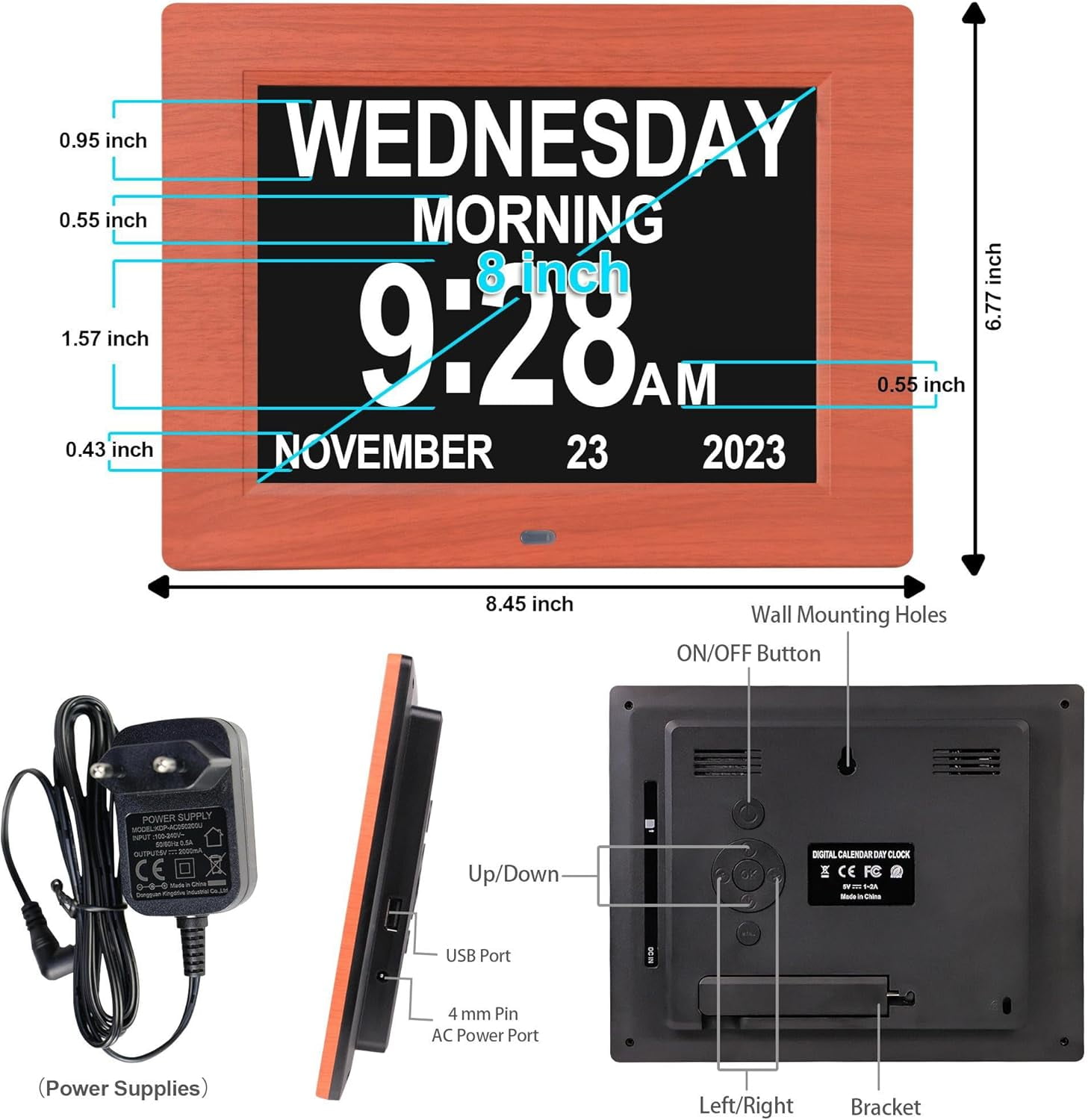 QIHE-8 inch Digital Day Dementia Clock for Seniors, Medication ...