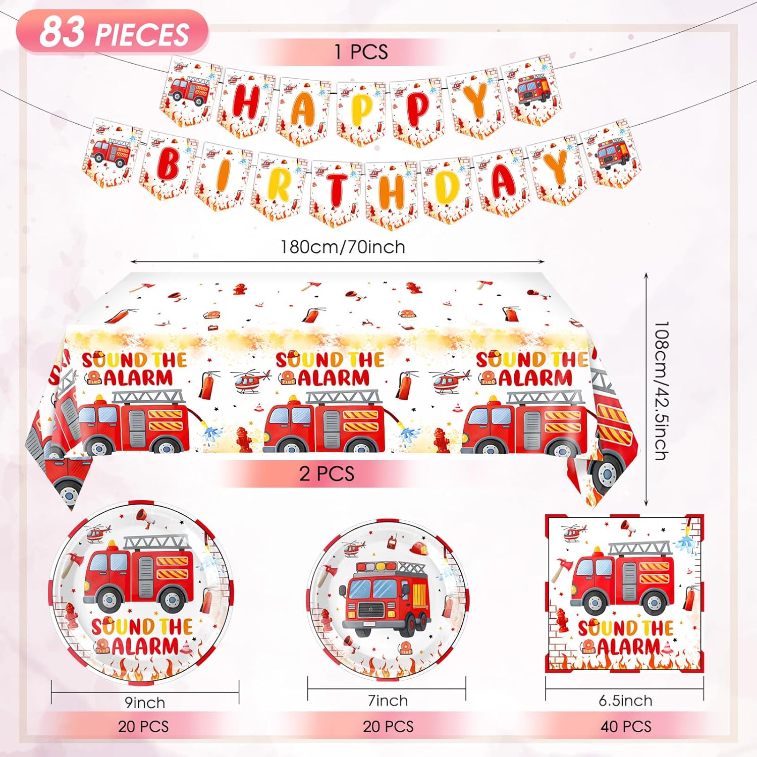 QIHE-83 PCS Firetruck Birthday Party Decorations Include Fire Truck ...