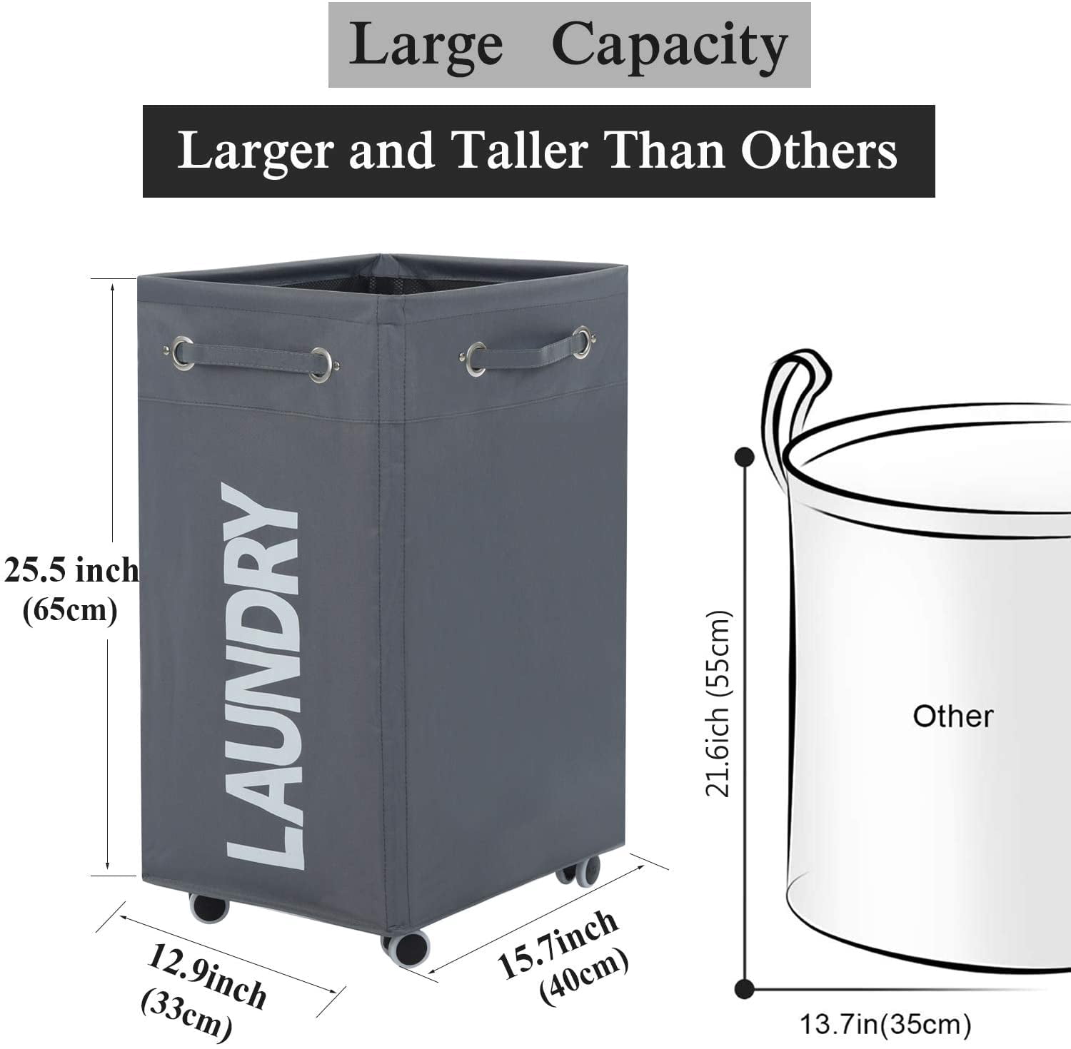 QIHE-86L Large Collapsible Laundry Hamper with Wheels, Waterproof ...