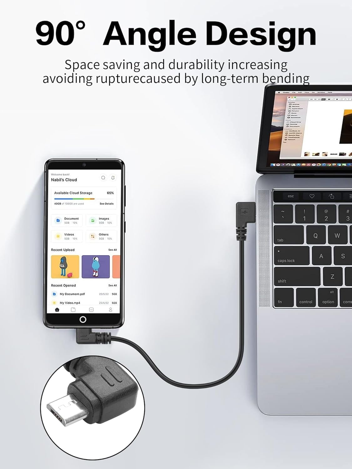 QIHE-9 Inch Micro USB Cable Short USB A to Left & Right Angle Micro USB ...