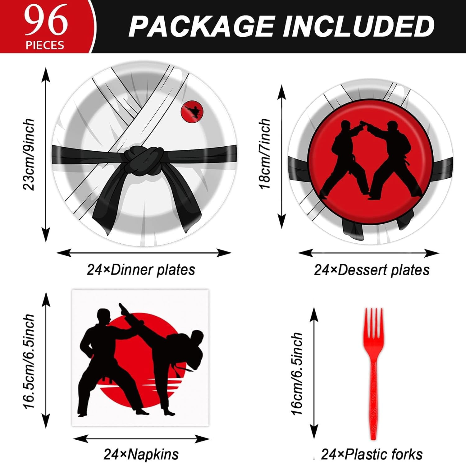 QIHE-96 Pcs Karate Party Supplies Paper Plates Napkins Karate Themed ...