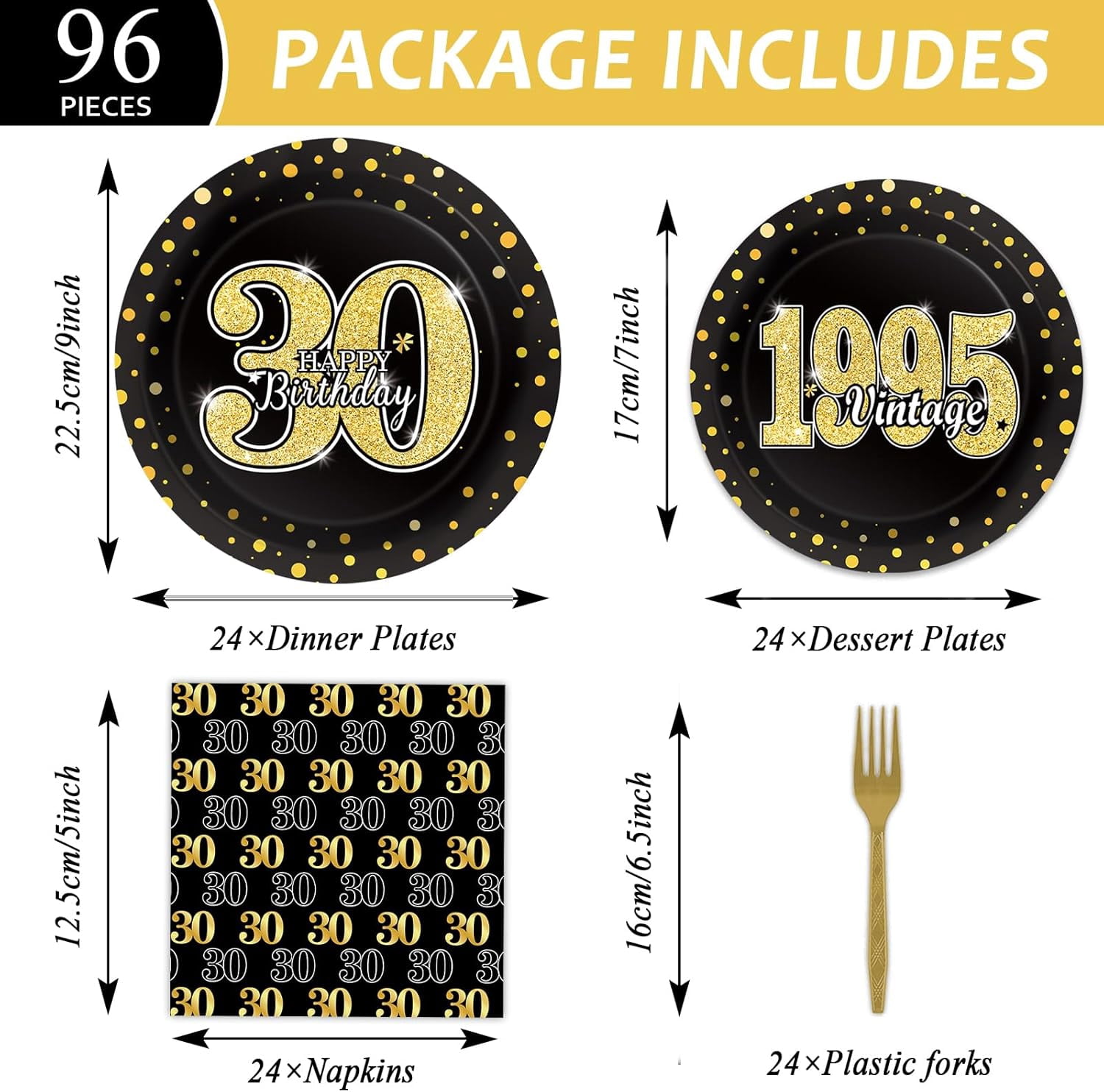 QIHE-96PCS 30th Theme Birthday Party Tableware Vintage 1995 Party ...
