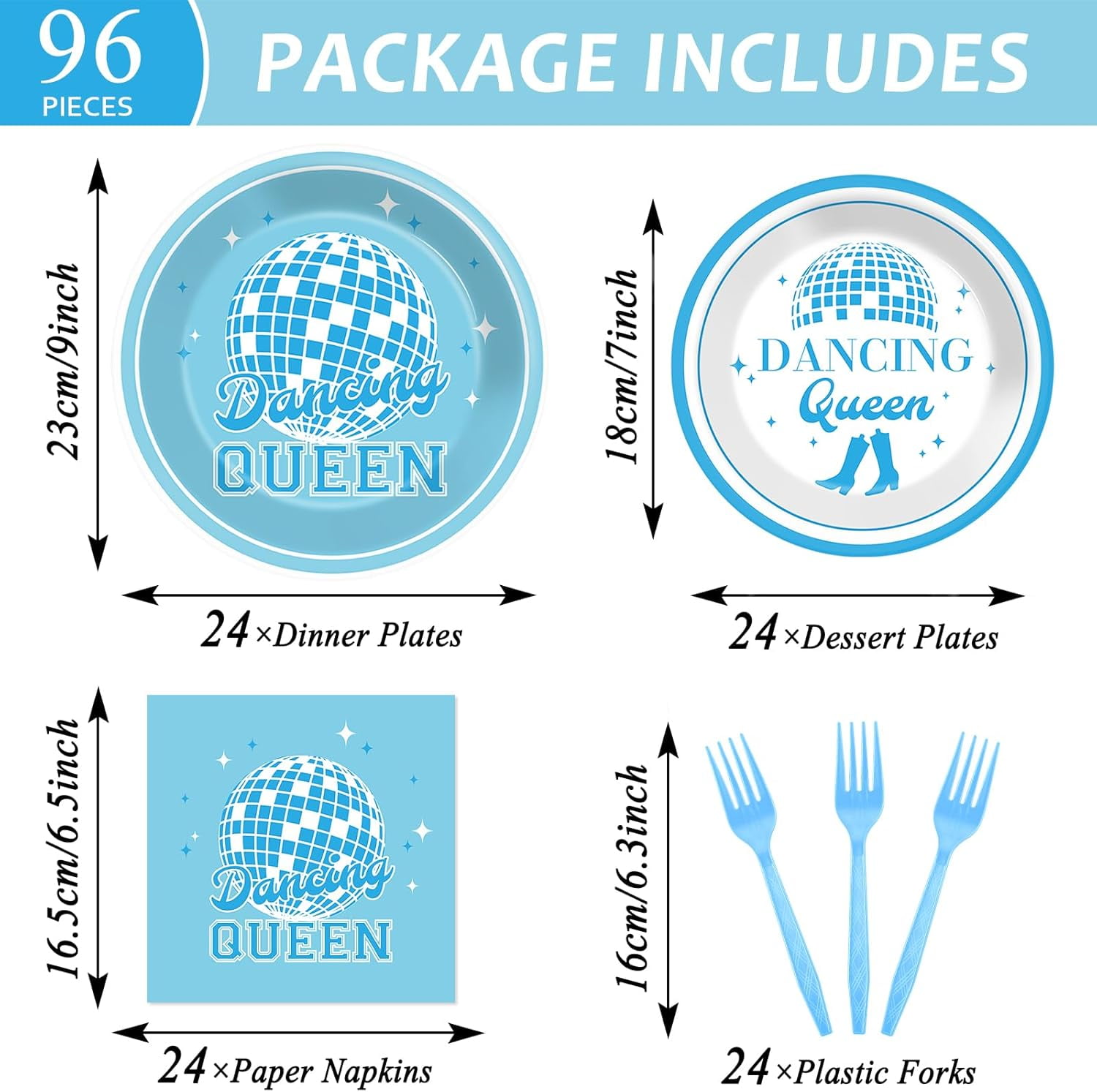 QIHE-96Pcs Dancing Queen Party Supplies Dancing Queen Paper Plates ...