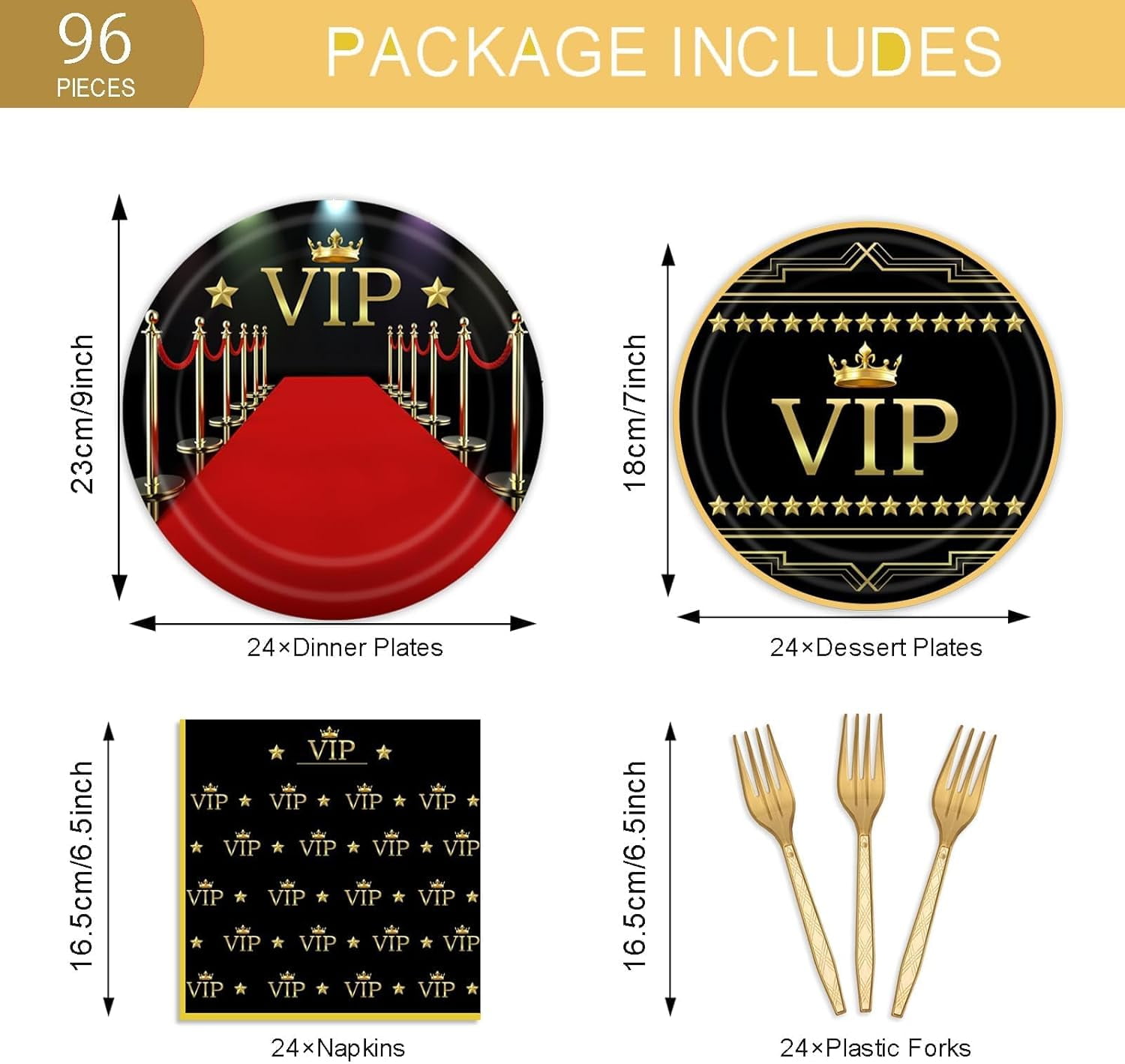 QIHE-96Pcs VIP Party Supplies Disposable Red Carpet Event Plates and ...