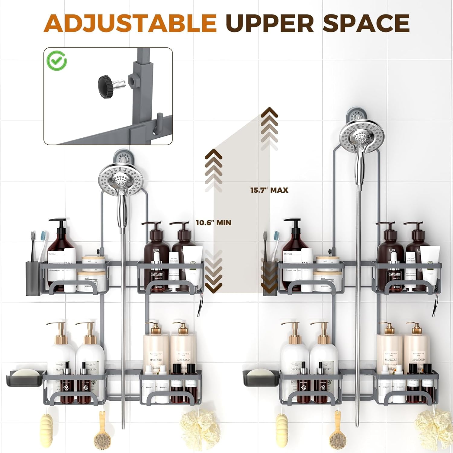 QIHE-Adjustable Shower Caddy Hanging Split Shower Caddy for Handheld ...