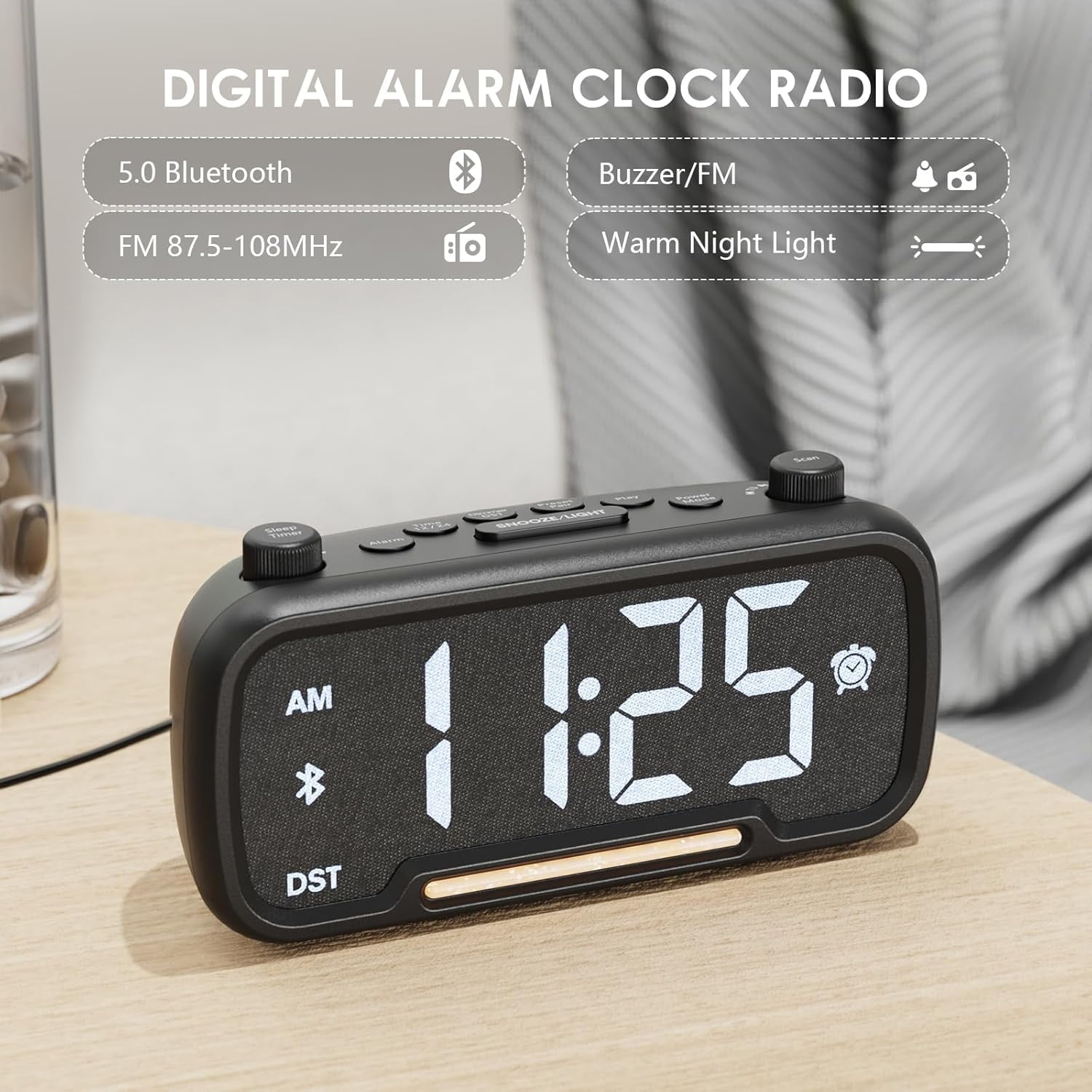QIHE-Alarm Clock Radio with FM Radio, Sleep Timer, Auto Scan 20 Presets ...