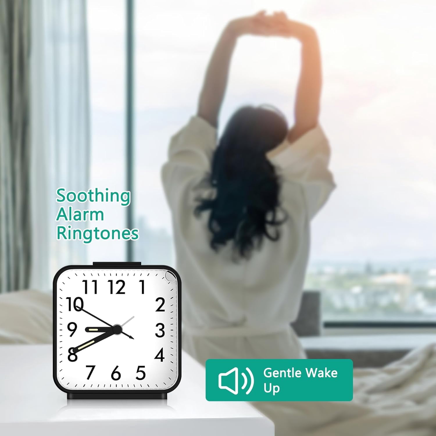 QIHE-Analog Alarm Clock, Battery Operated Analog Travel Clock, Small ...