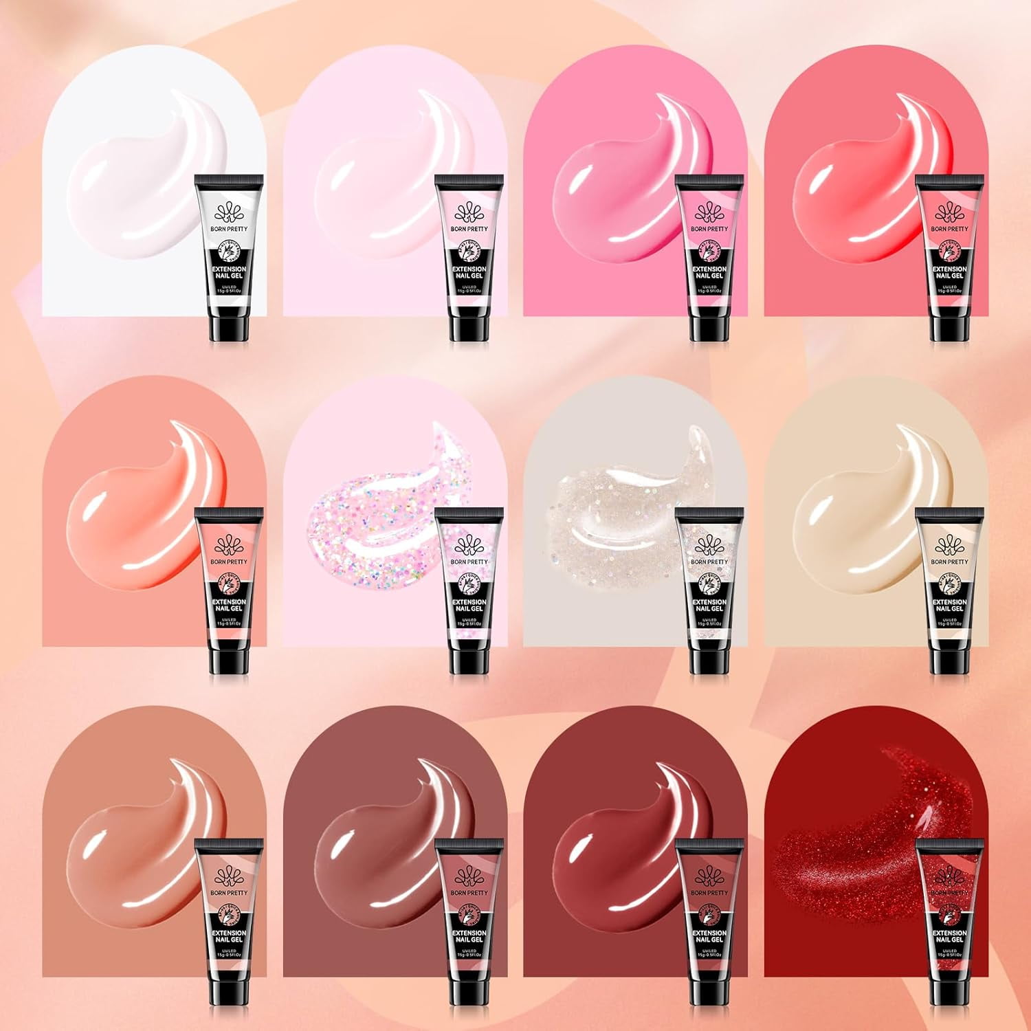 QIHE-BORN PRETTY Poly Extension Gel Kit-12 Colors Extension Nail Gel ...