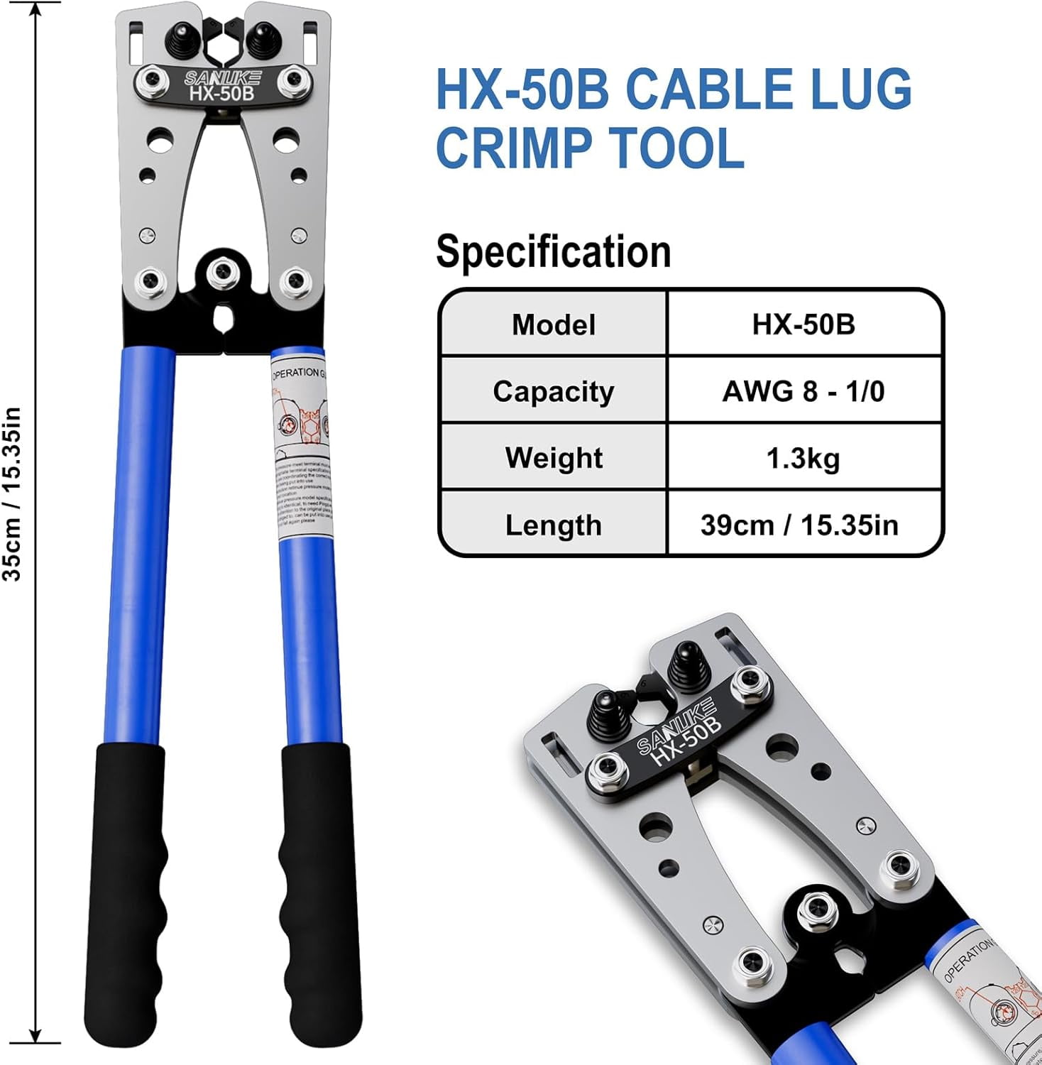 QIHE-Battery Cable Lug Crimping Tool for AWG 8 6 4 2 1/0 Heavy Duty ...