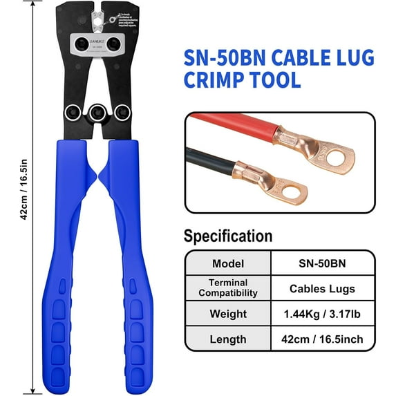 QIHE-Battery Cable Lug Crimping Tool for Copper LugsWire Crimper for ...