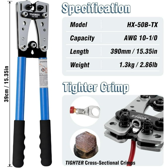QIHE-Battery Cable Wire Lug Crimping Tool for AWG 8-1/0 Heavy Duty Wire ...