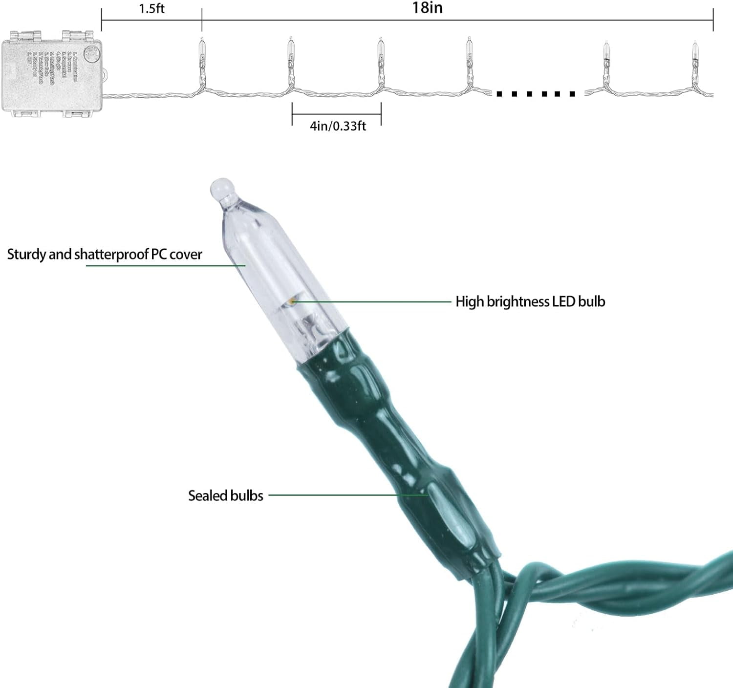 QIHE-Battery Operated Christmas Lights, 33Ft 100 LED Warm White String ...