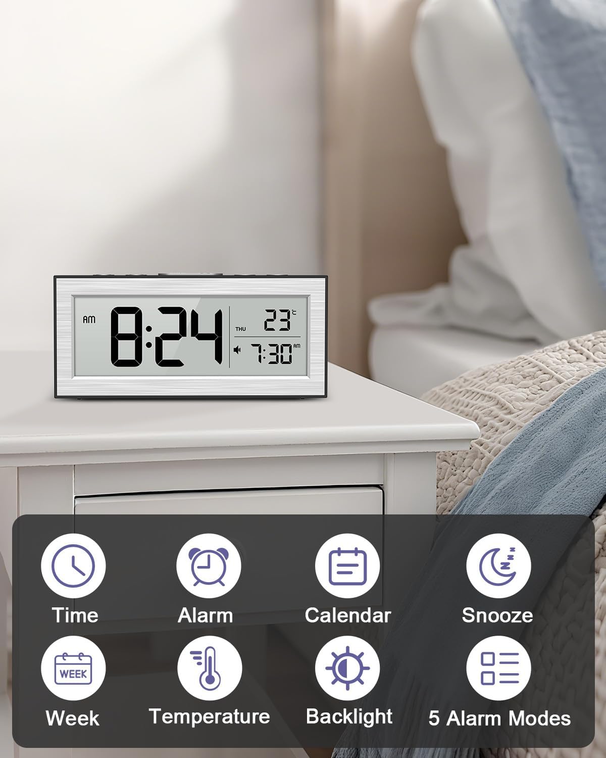 QIHE-Battery Powered Alarm Clocks, Travel Alarm Clock with LCD Display ...