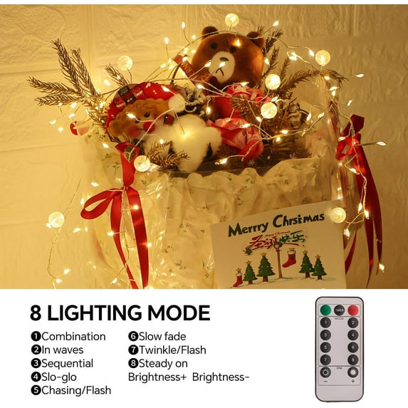 QIHE-Battery Powered Fairy Lights with Remote, 100 LED Cluster Lights ...