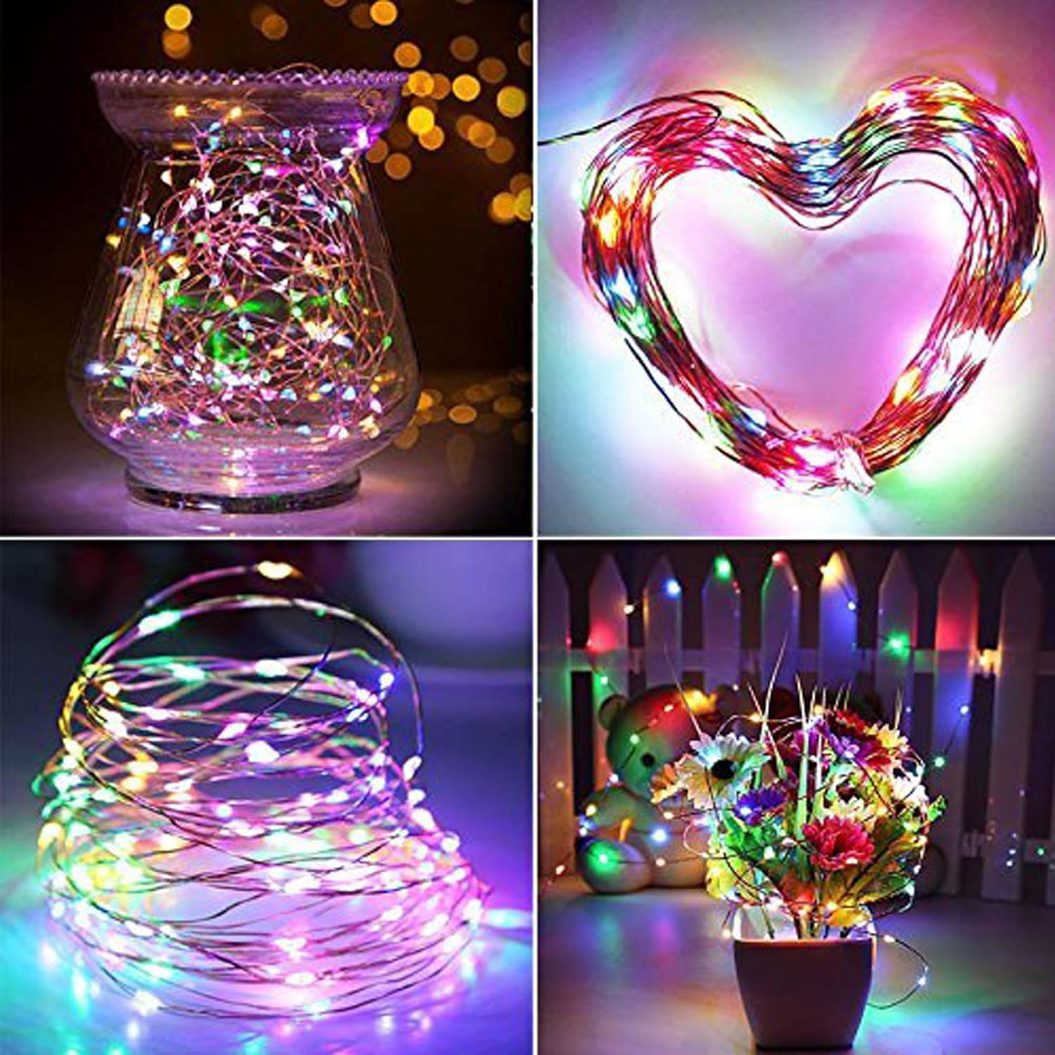 QIHE-Battery String Lights, 4 Pack Total 64FT 200 LED Battery Operated ...