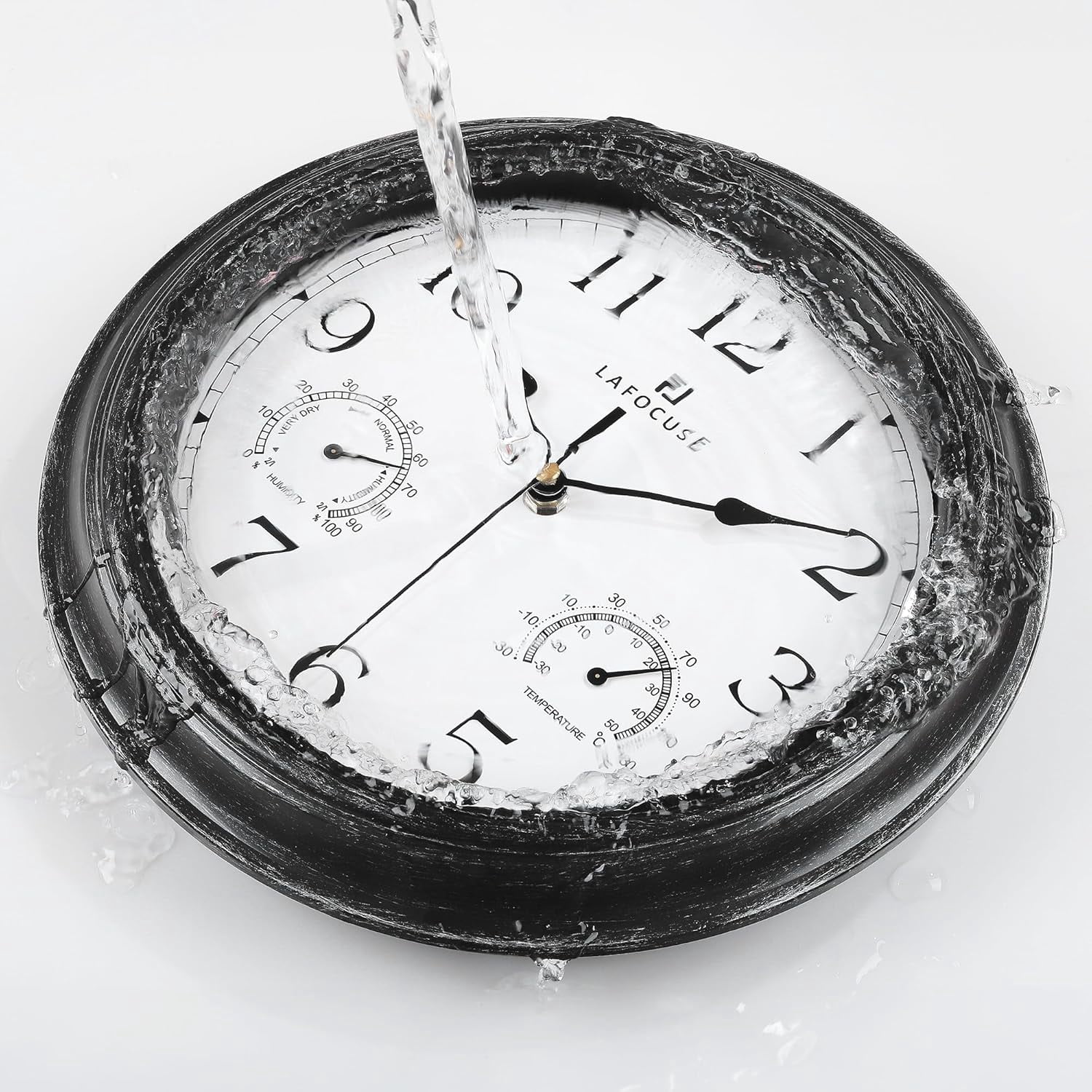QIHE-Black Outdoor Wall Clocks Waterproof for Patio with Thermometer ...
