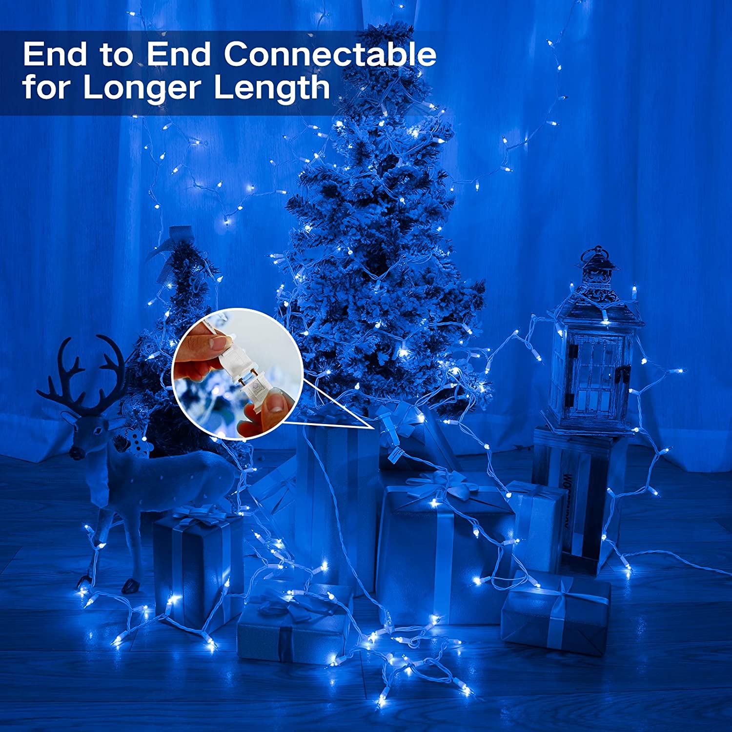 QIHE-Blue Christmas Lights, 69.6ft 300 Count Mini Incandescent String ...