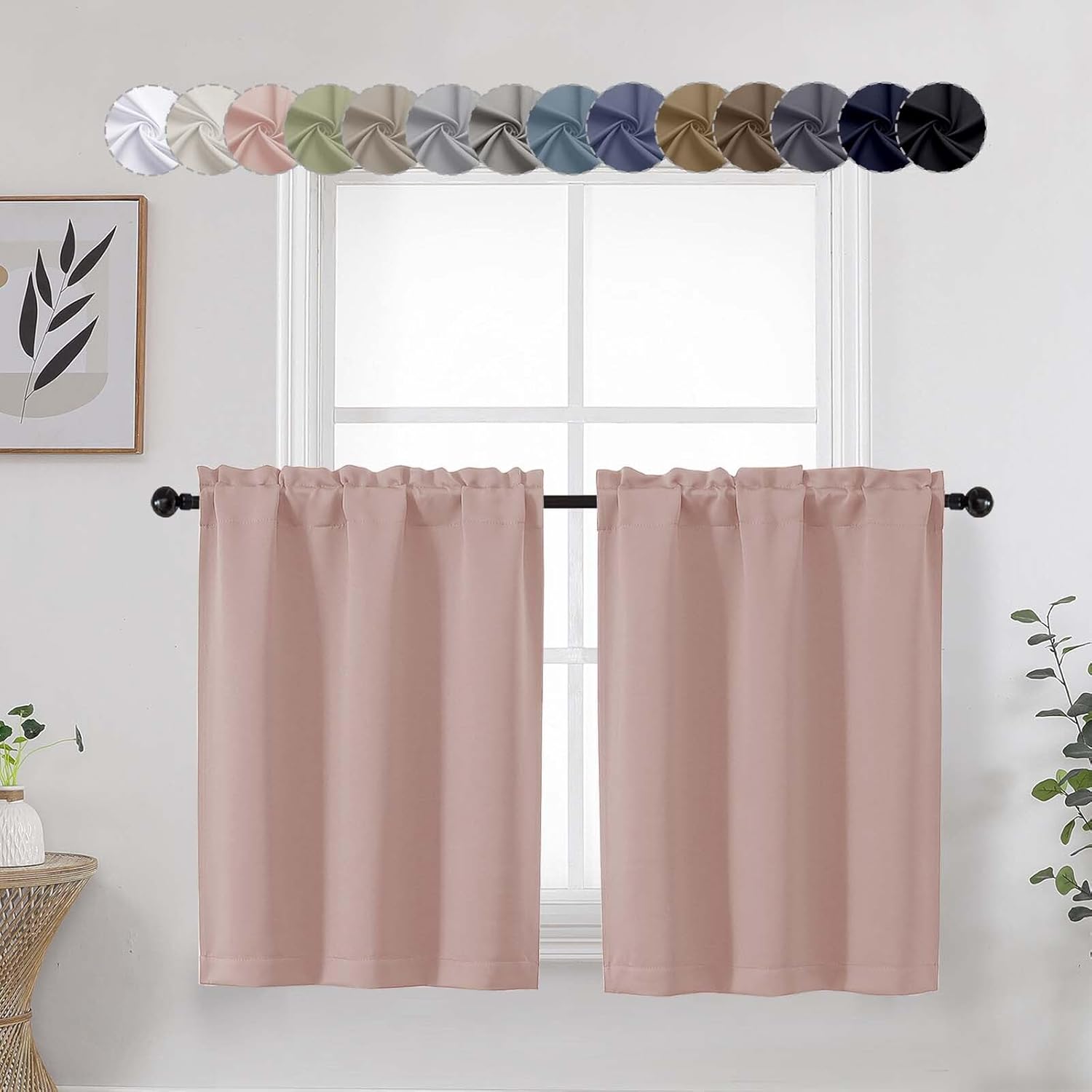 QIHE-Blush Kitchen Blackout Curtains 30 Inch Length Tier 2 Panels, Soft ...