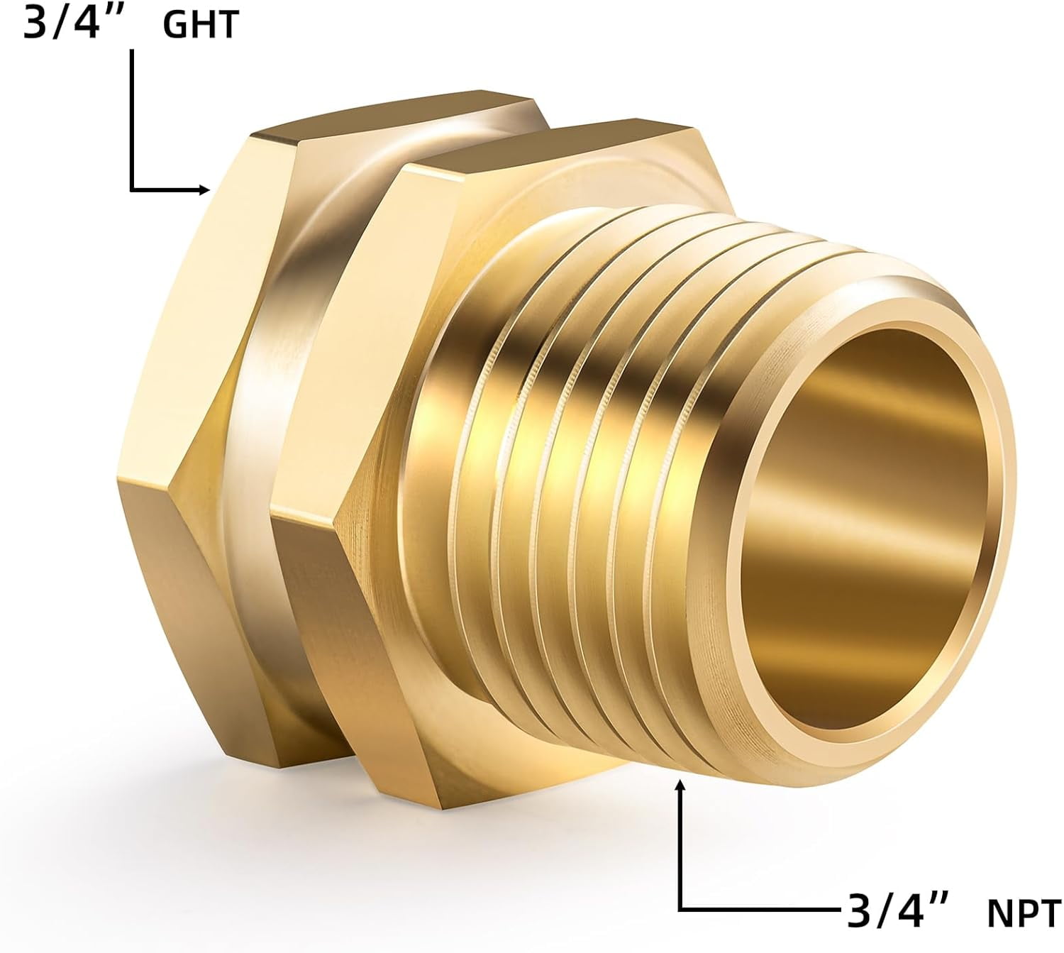 QIHE-Brass Garden Hose Adapter, 3/4" GHT Female x 3/4" NPT Male ...