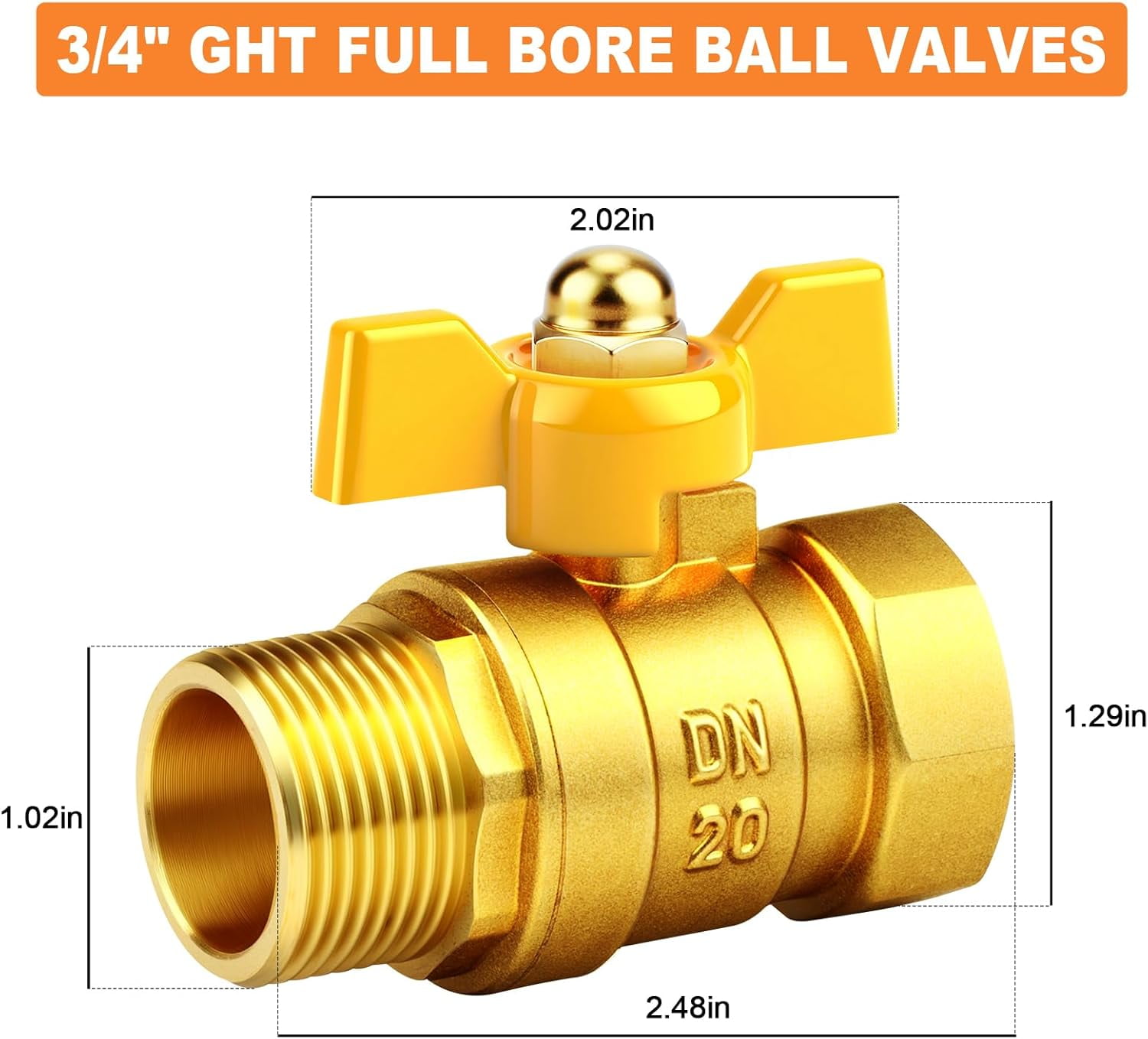 QIHE-Brass Garden Hose Shut Off Valve Full Flow, 3/4" GHT No Restricted ...