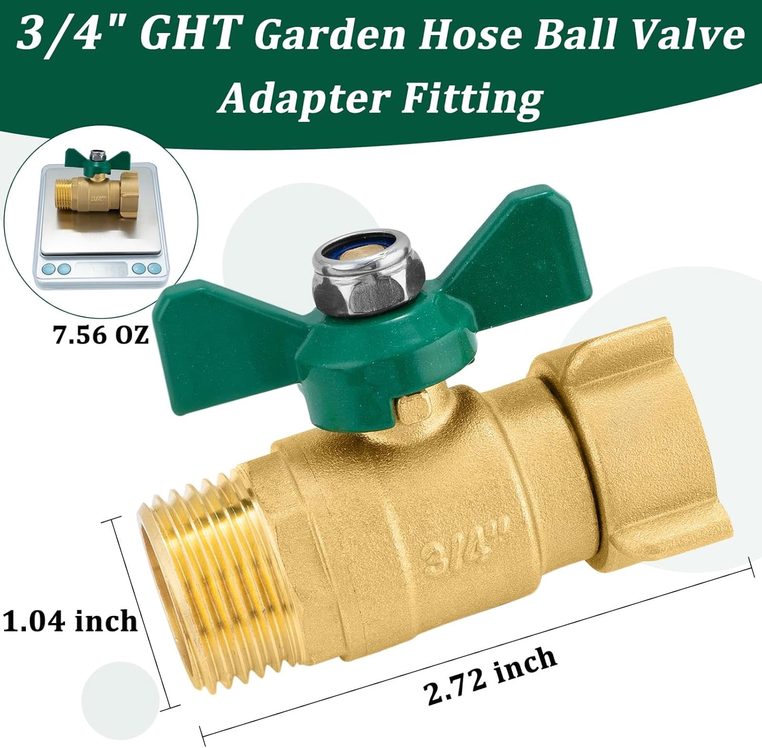 QIHE-Brass Garden Hose Shut Off Valve 3/4’’GHT Full Flow Water Shut-Off ...