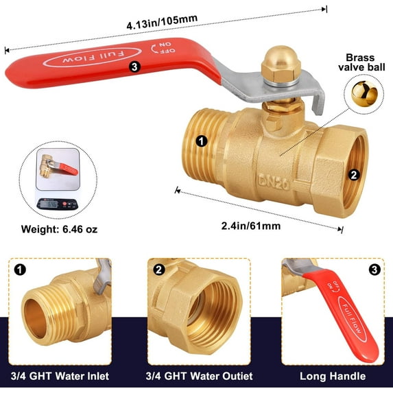 QIHE-Brass Garden Hose Shut Off Valve Full Flow, No Restricted-Flow ...