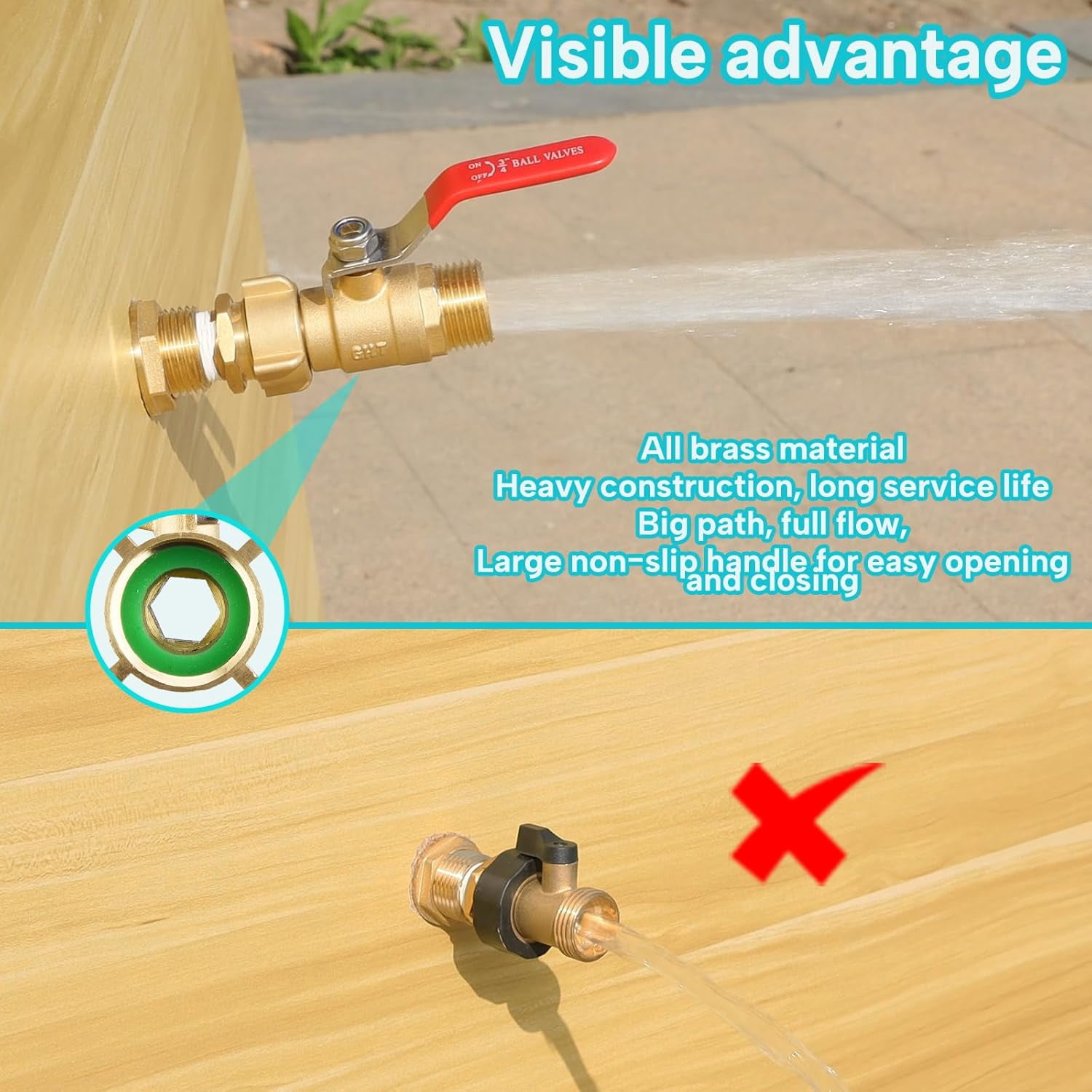 QIHE-Brass Garden Hose Shut Off Valve Full Flow, No Restricted-Flow ...