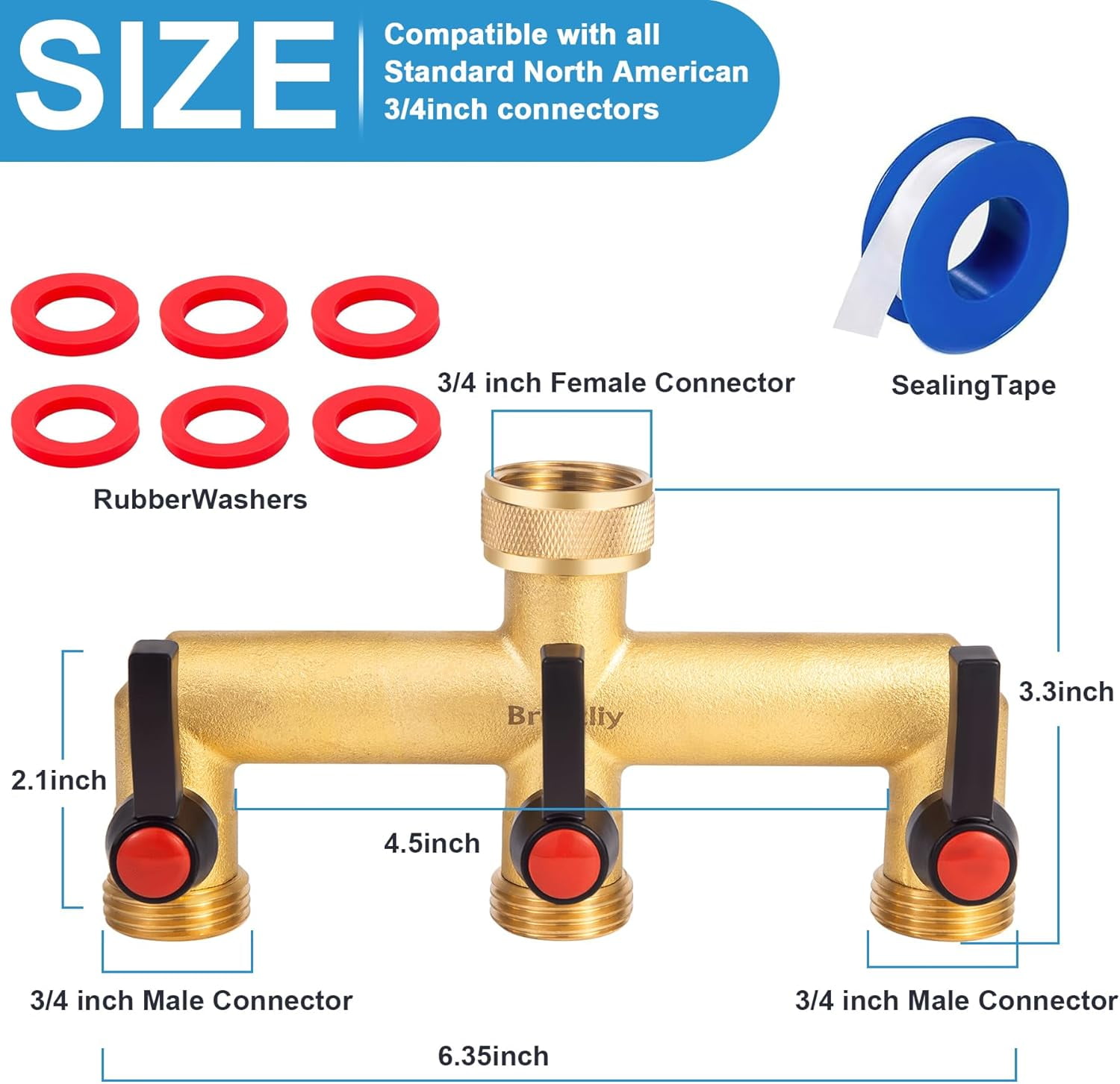 QIHE-Brass Garden Hose Splitter,3 Way Faucet Diverter with Extension ...