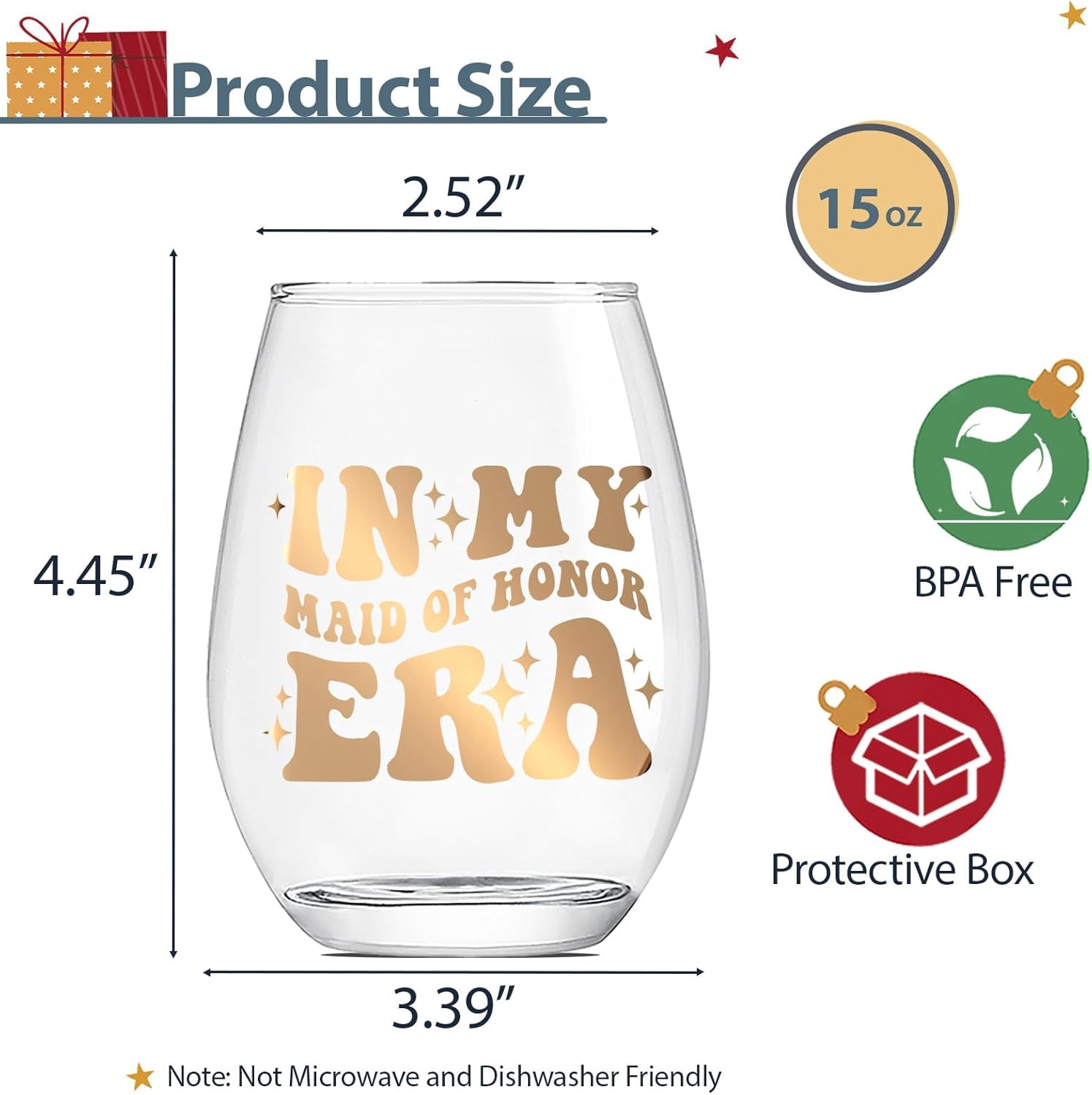 QIHE-Bridesmaid,Maid of Honor Gifts,InMy Maid of Honor Era wine Glass ...