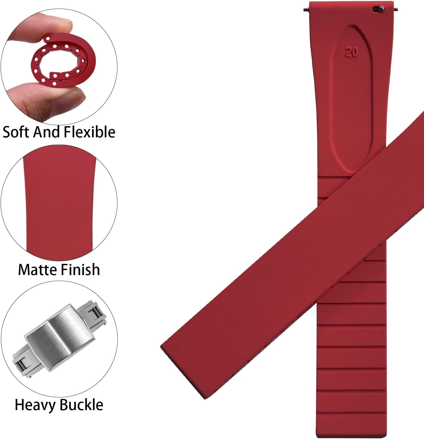QIHE-CTS 18mm/20mm/22mm Quick Release Watch Band,Soft Fkm Rubber Straps ...