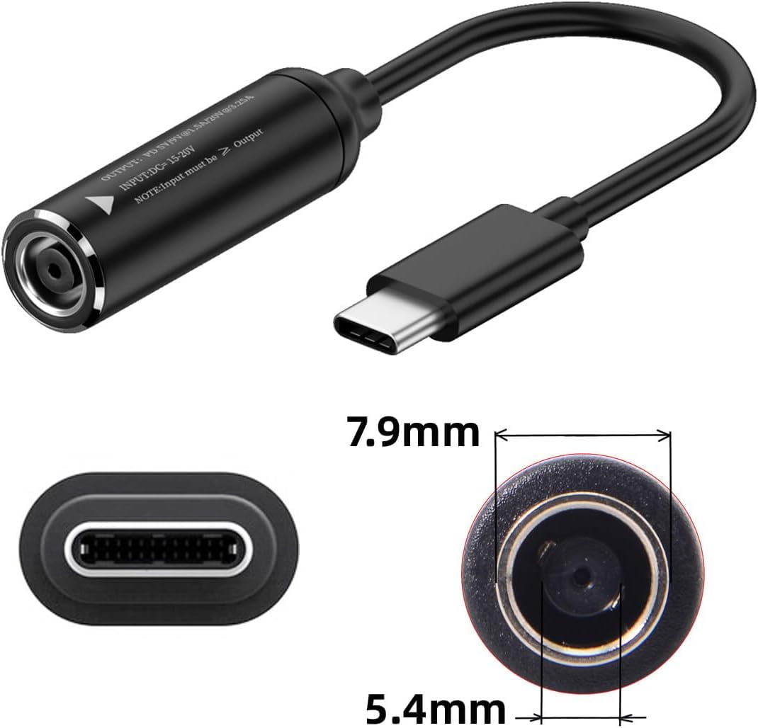QIHE-Cable DC 20V Jack 7.9x5.4mm Input to USB-C Type-C Output 90 Degree ...