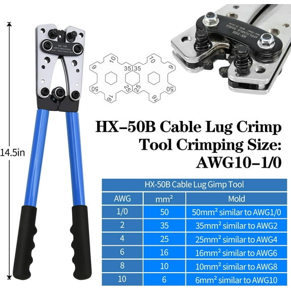 QIHE-Cable Lug Crimping Tool with 180pcs Copper Wire Lugs, 210pcs Dual ...