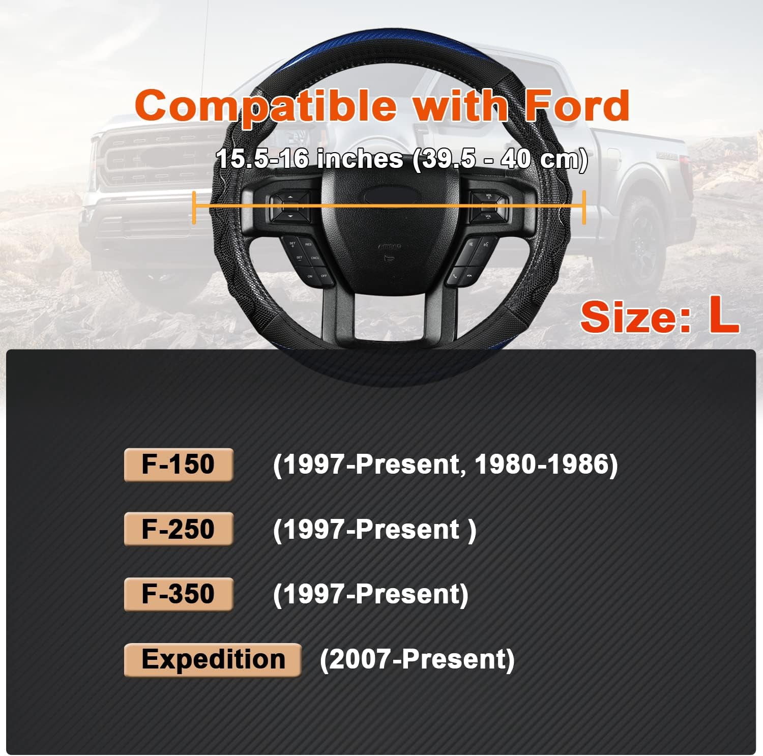 QIHE-Car Steering Wheel Cover for Ford F150 F250 F350 Expedition 15.5 ...