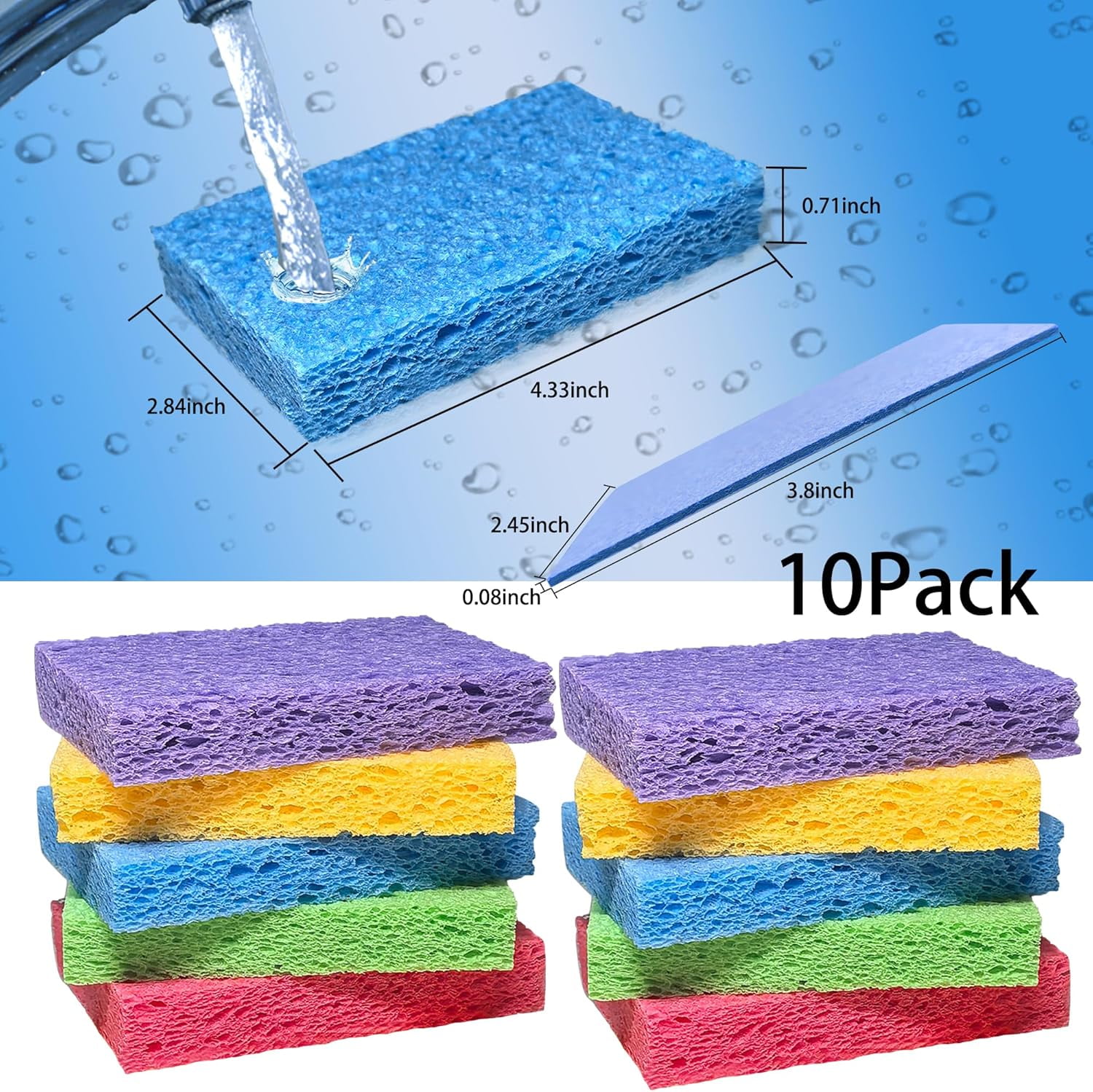 QIHE-Cellulose Sponges for Dish,Heavy Duty Scrub,Messes Without ...