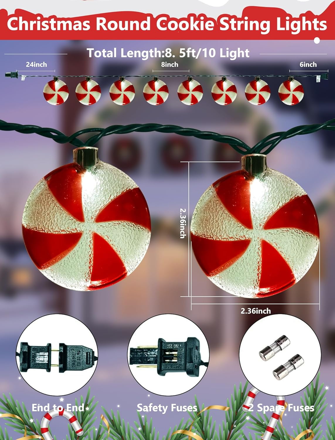 QIHE-Christmas Candy String Lights, 8.5Ft Old Fashioned Christmas ...