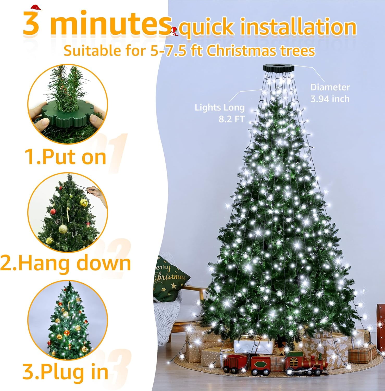 QIHE-Christmas Tree Lights with Remote, 300 LED 8 Lights Modes with ...