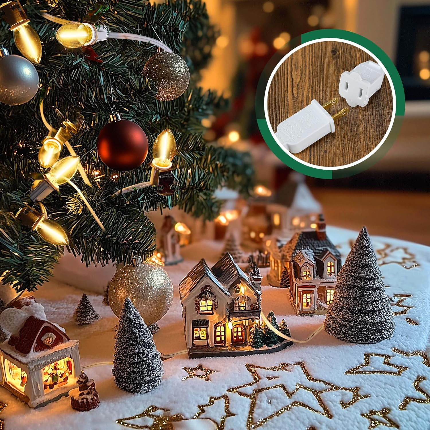 QIHE-Christmas Village Lights - Accessory Cord with 6 LED Light Bulbs ...