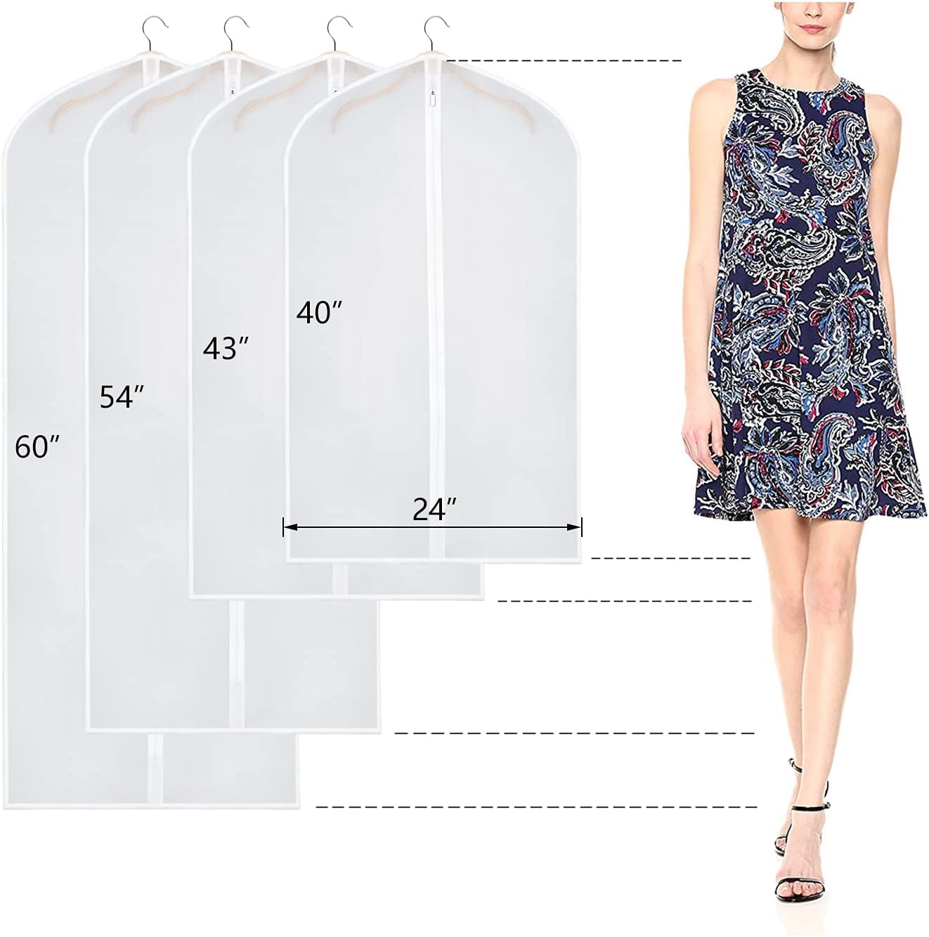 QIHE-Clear Garment Bag Dress Bags for Storage 54-inch Coat Bags with ...
