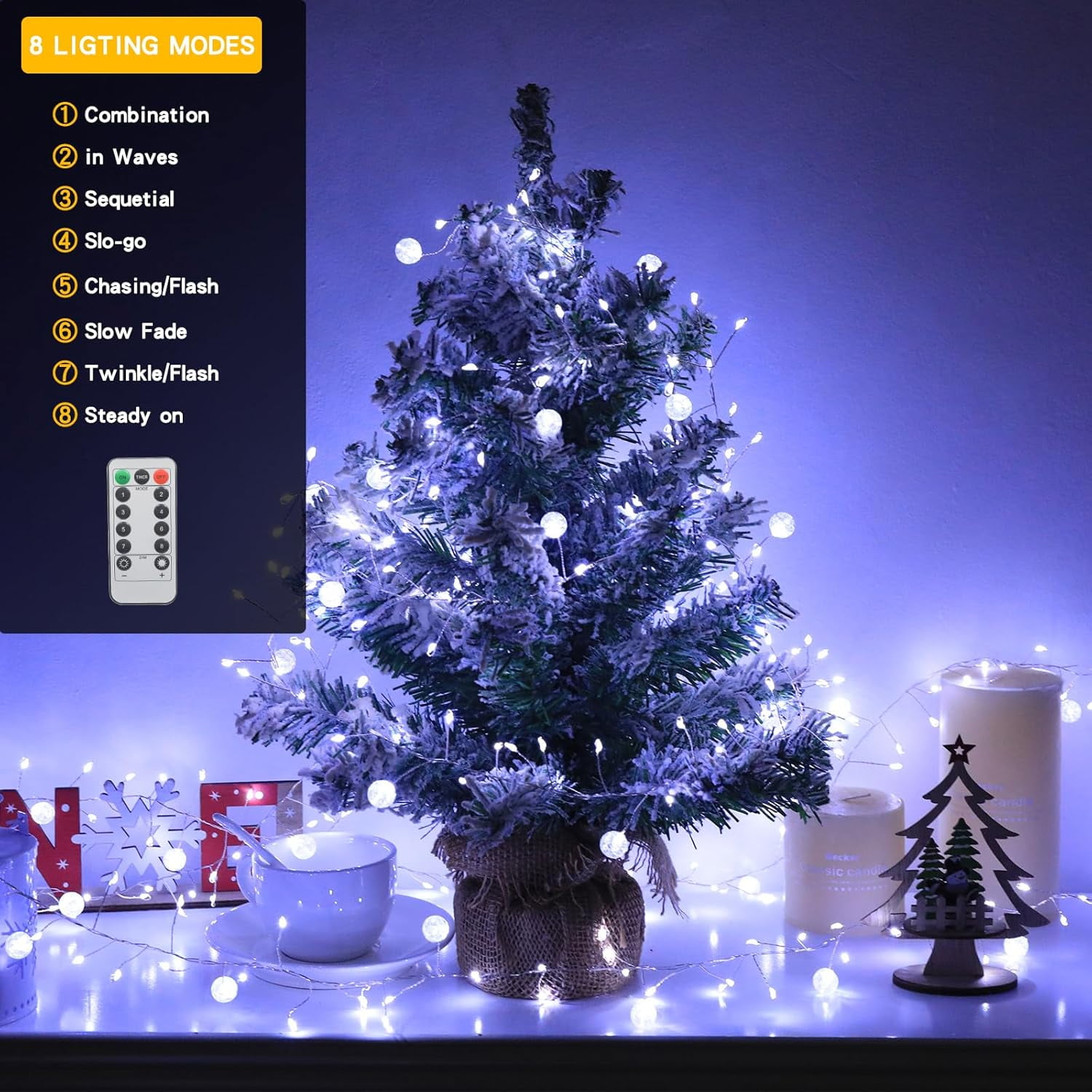 QIHE-Copper Wire Firecracker Christmas Lights, 10FT 200LED Battery ...