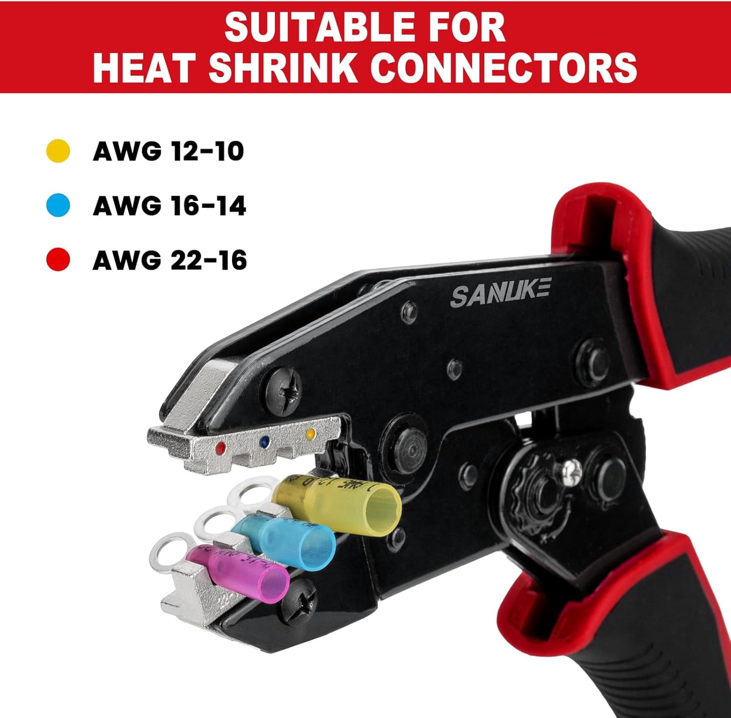 QIHE-Crimping Tool For Heat Shrink Connectors AWG 22-10, Ratchet Wire ...