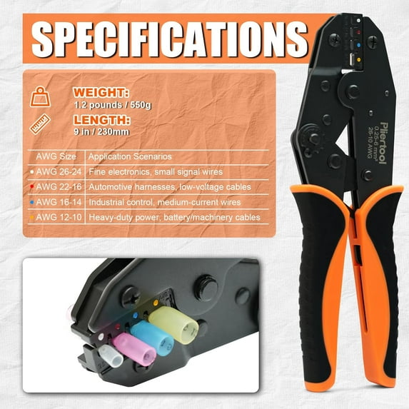 QIHE-Crimping Tool for Heat Shrink Connectors AWG22-10, Ratcheting ...