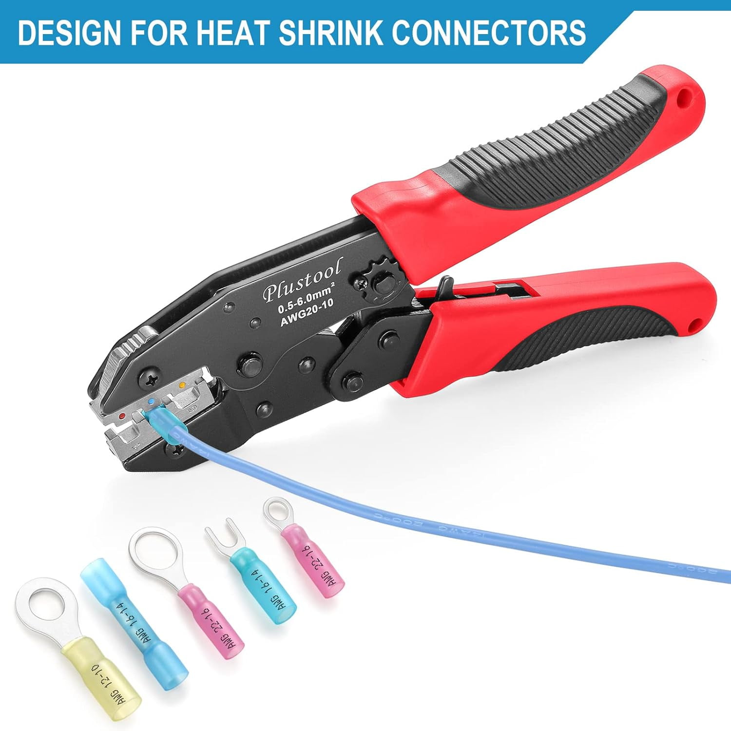 QIHE-Crimping Tool for Heat Shrink Connectors AWG22-10, Ratcheting Wire ...