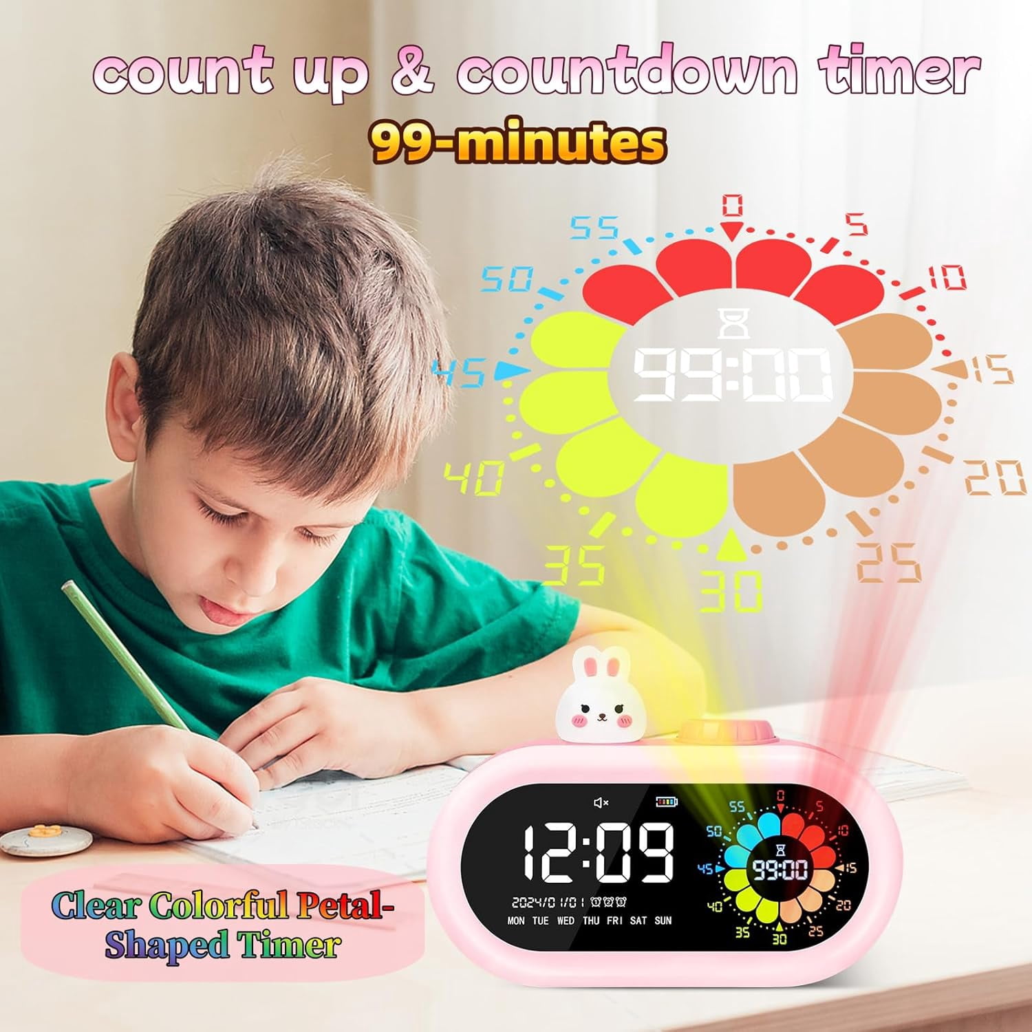 QIHE-Desk Digital Clock Battery Operated: Countdown Timer for Kids ...